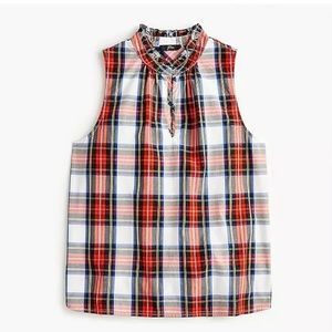 J. Crew | Tops | J Crew Stewart Tartan Plaid Ruffle Poplin K593 | Poshmark
